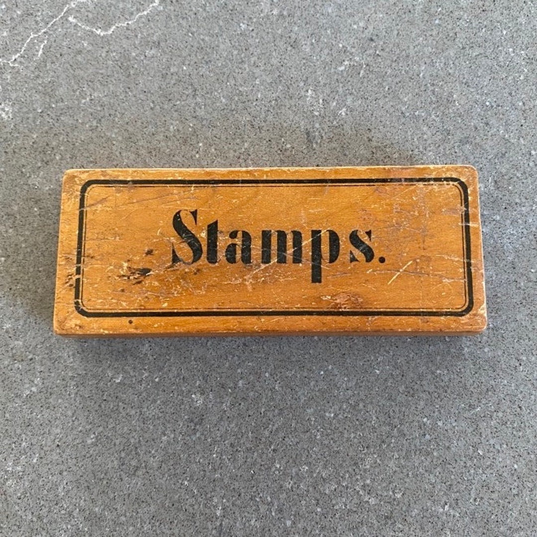 Antique Postage Stamp Box Wood Stenciled Hinged Lid Dated 1890 - Etsy