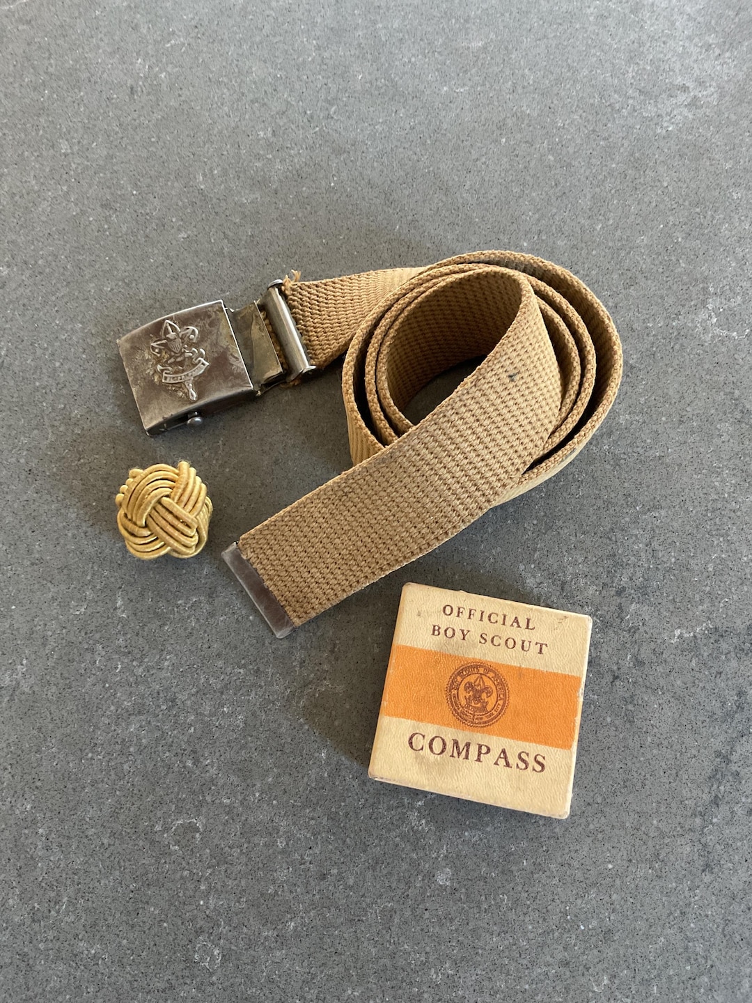 Boy Scout Belt With Buckle, Scarf Braid and Compass Box 1930 Vintage ...