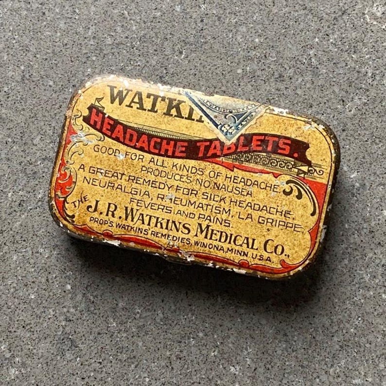 Watkins Headache Tablet Tin Vintage Advertising Antique Container 1800 ...