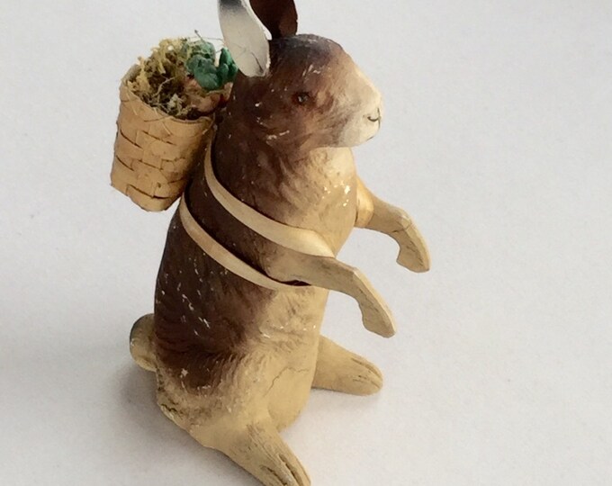 Vintage Easter Rabbit Paper Mache Bunny With Basket of Carrots - Etsy