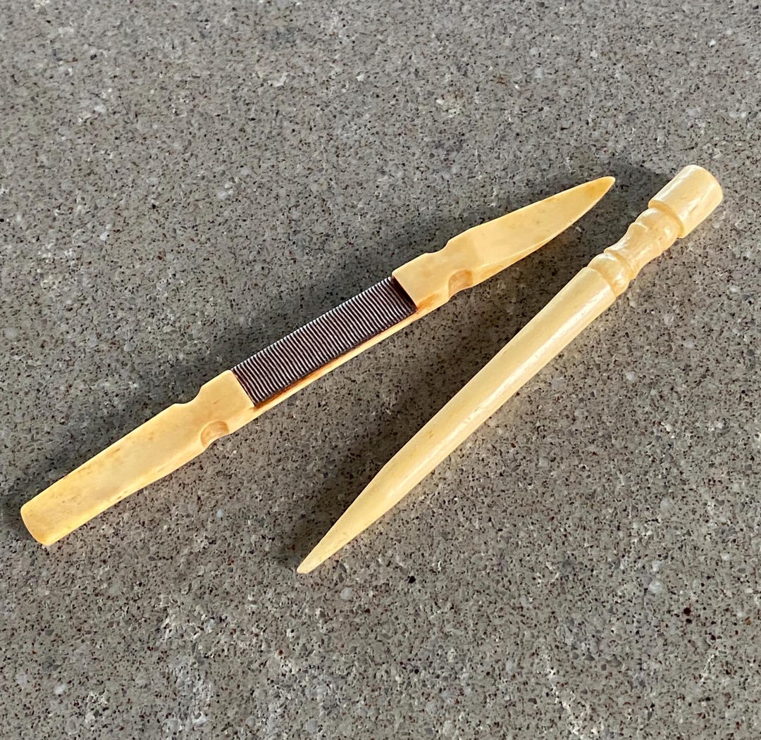 Nail File Sewing Awl Bone Handled Tools Victorian Vintage Vanity Sewing ...