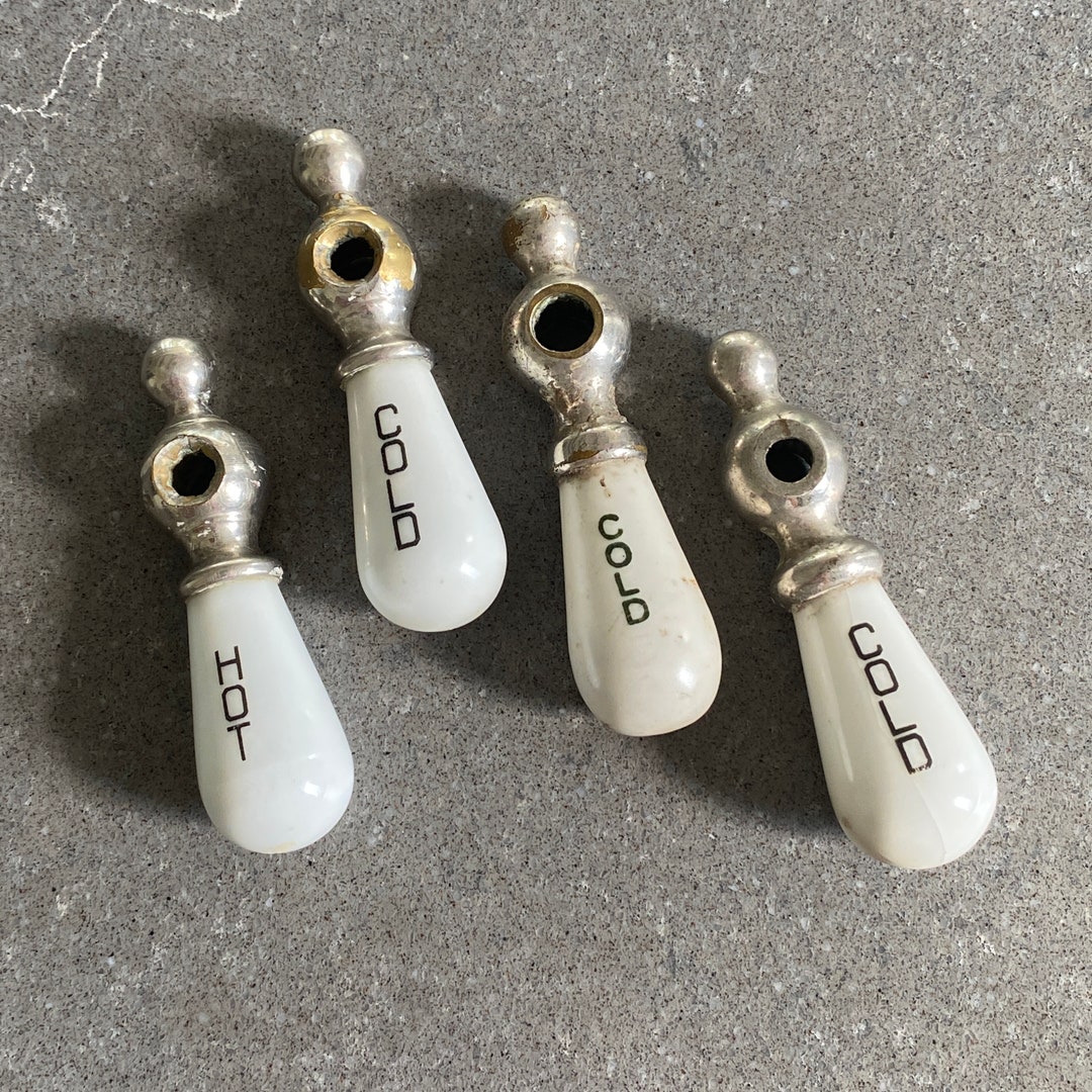 Porcelain Hot Cold Faucet Handles Vintage Antique Kitchen Bathroom ...