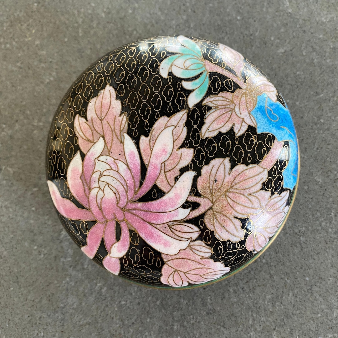 Cloissone Floral Trinket Box Jingfa Chinese Enamel Jewelry Case Gift ...