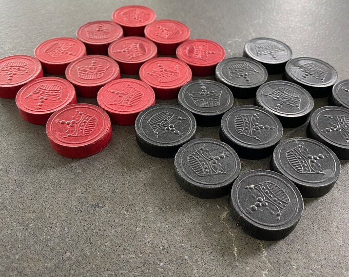 Vintage Black and Red Crown Brand Checkers, Full Set of 24, Game Pieces ...