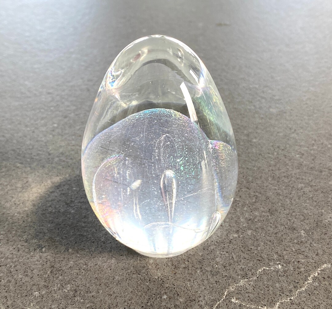 Iridescent Glass Crystal Egg Paperweight Handblown Vintage Art Handmade ...