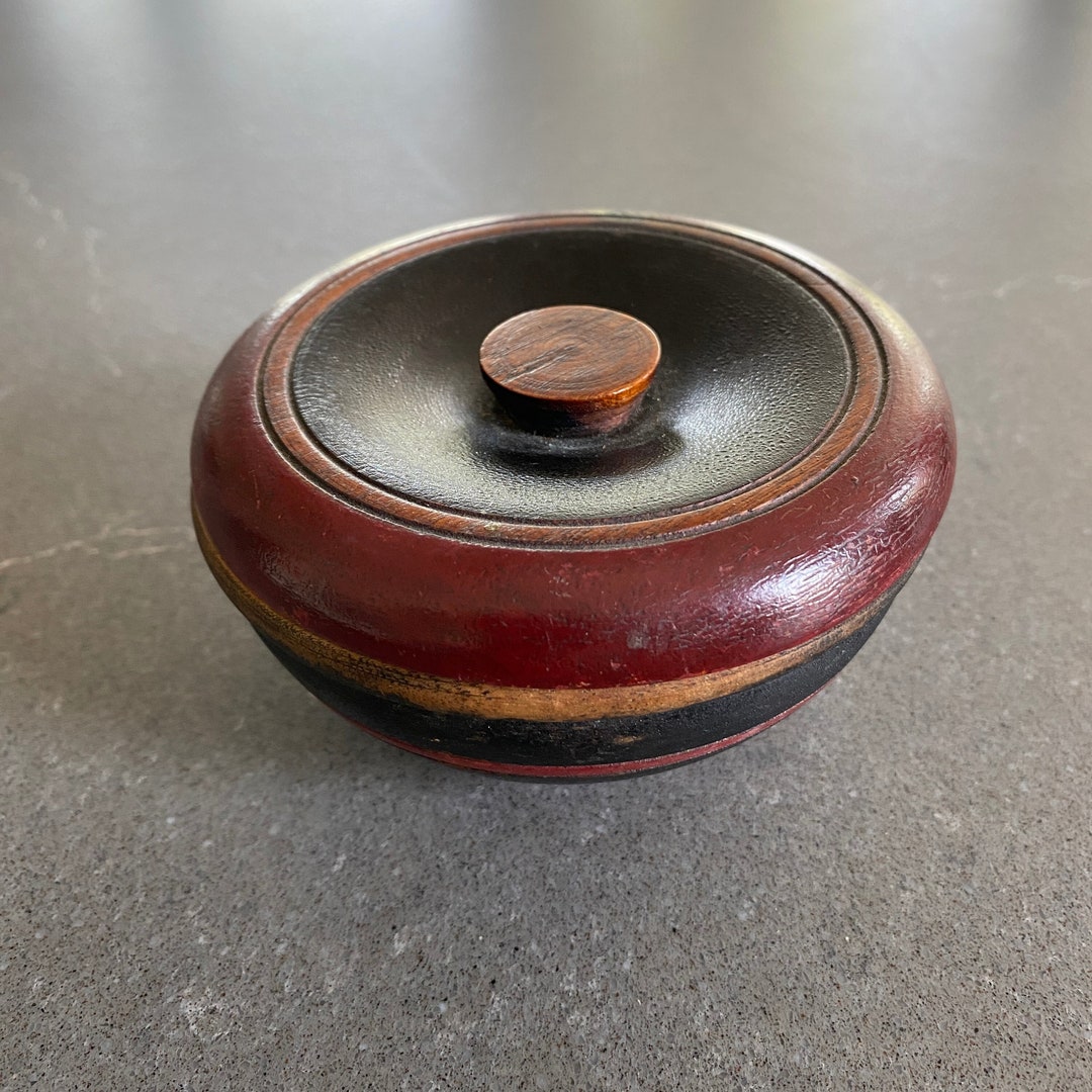 Treen Handmade Painted Primitive Wood Trinket With Lid - Etsy