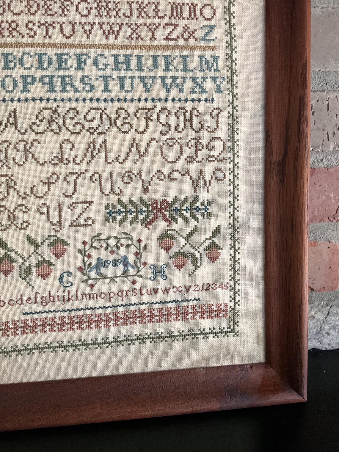 Linen Alphabet Sampler Cross Stitch: Framed Vintage Early American ...