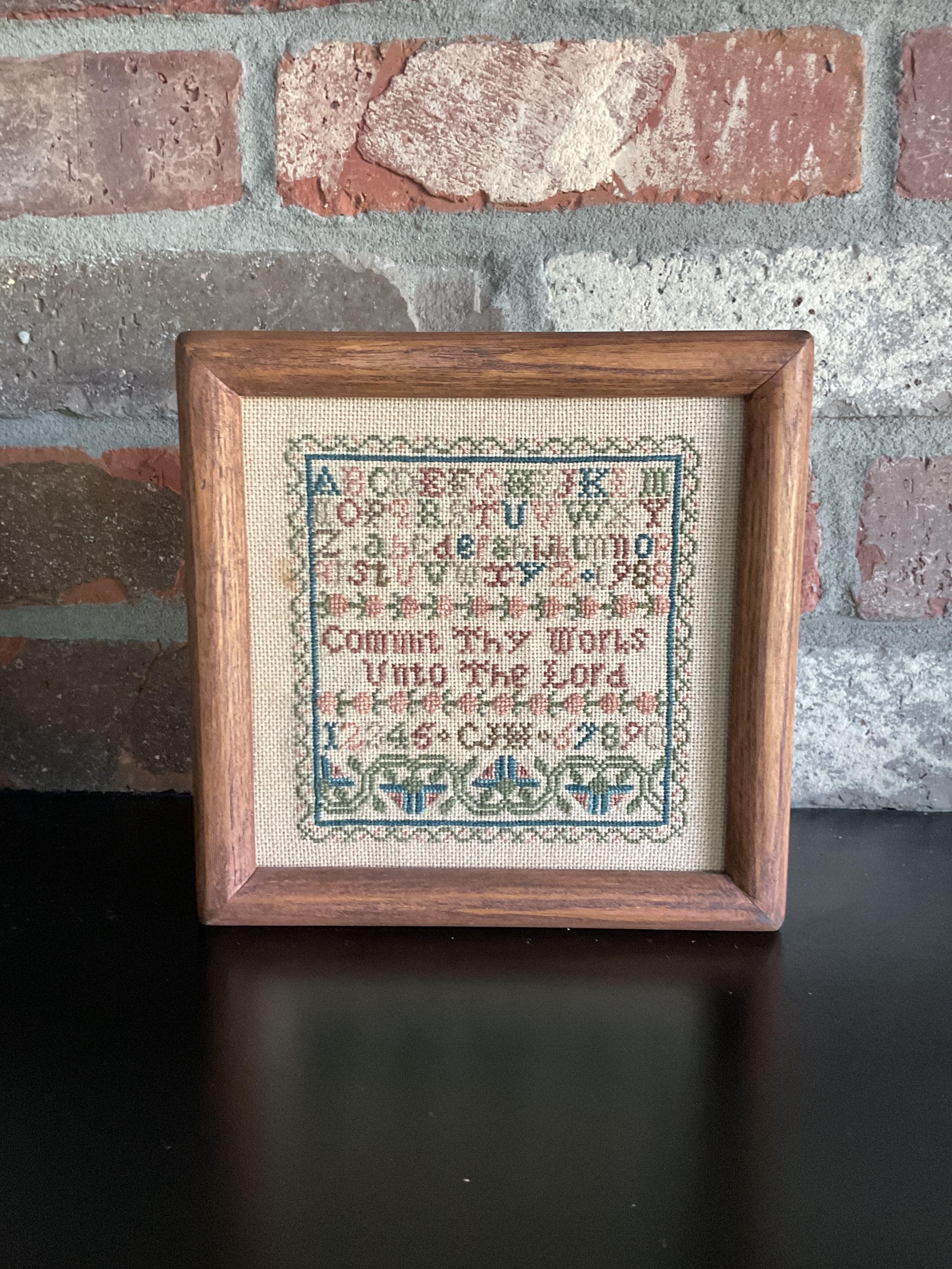 Linen Alphabet Sampler Cross Stitch: Framed Vintage Early American ...