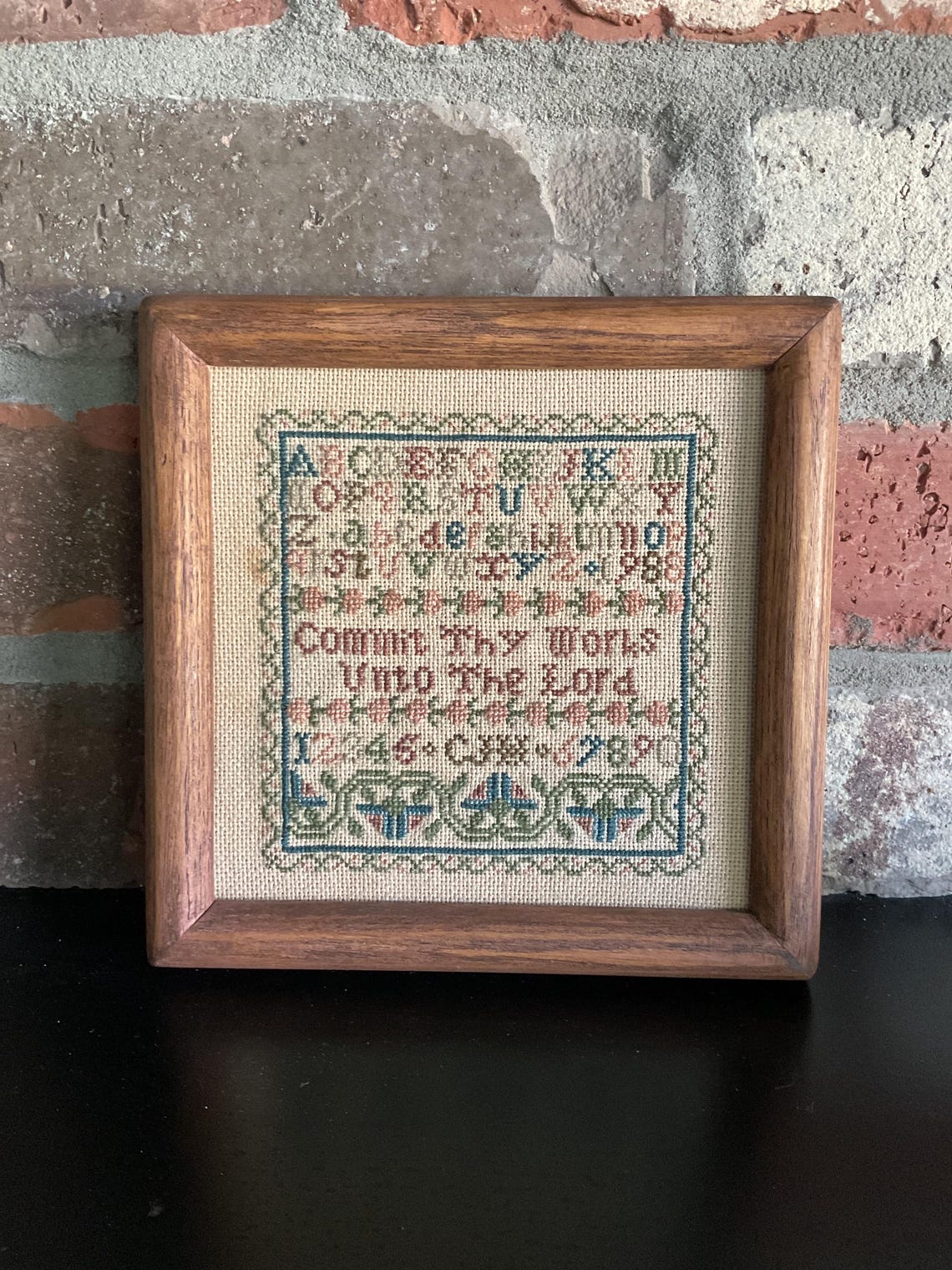 Linen Alphabet Sampler Cross Stitch: Framed Vintage Early American ...