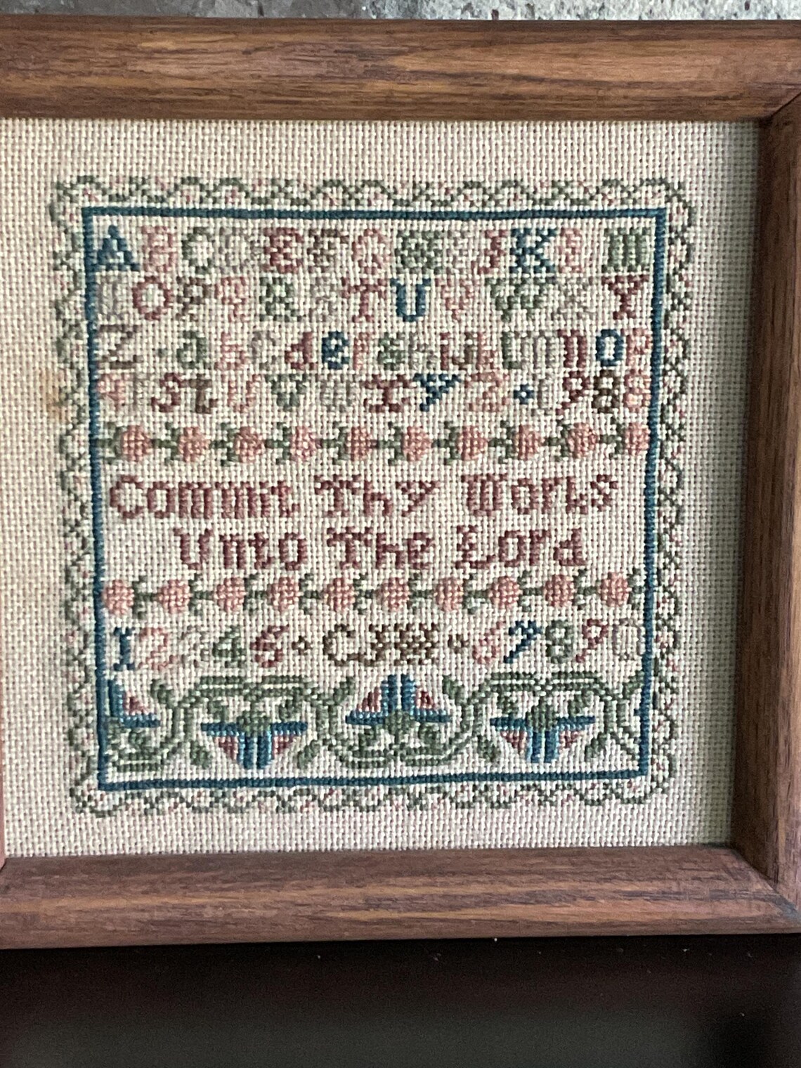 Linen Alphabet Sampler Cross Stitch: Framed Vintage Early American ...