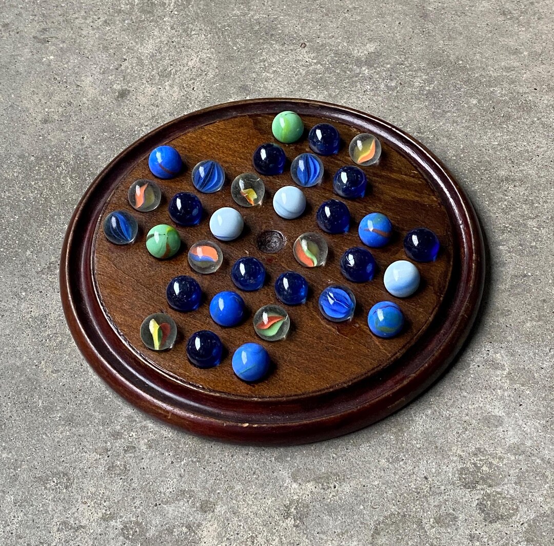 Antique Solitaire Marble Game With Vintage 32 Glass Marbles Solid Wood ...