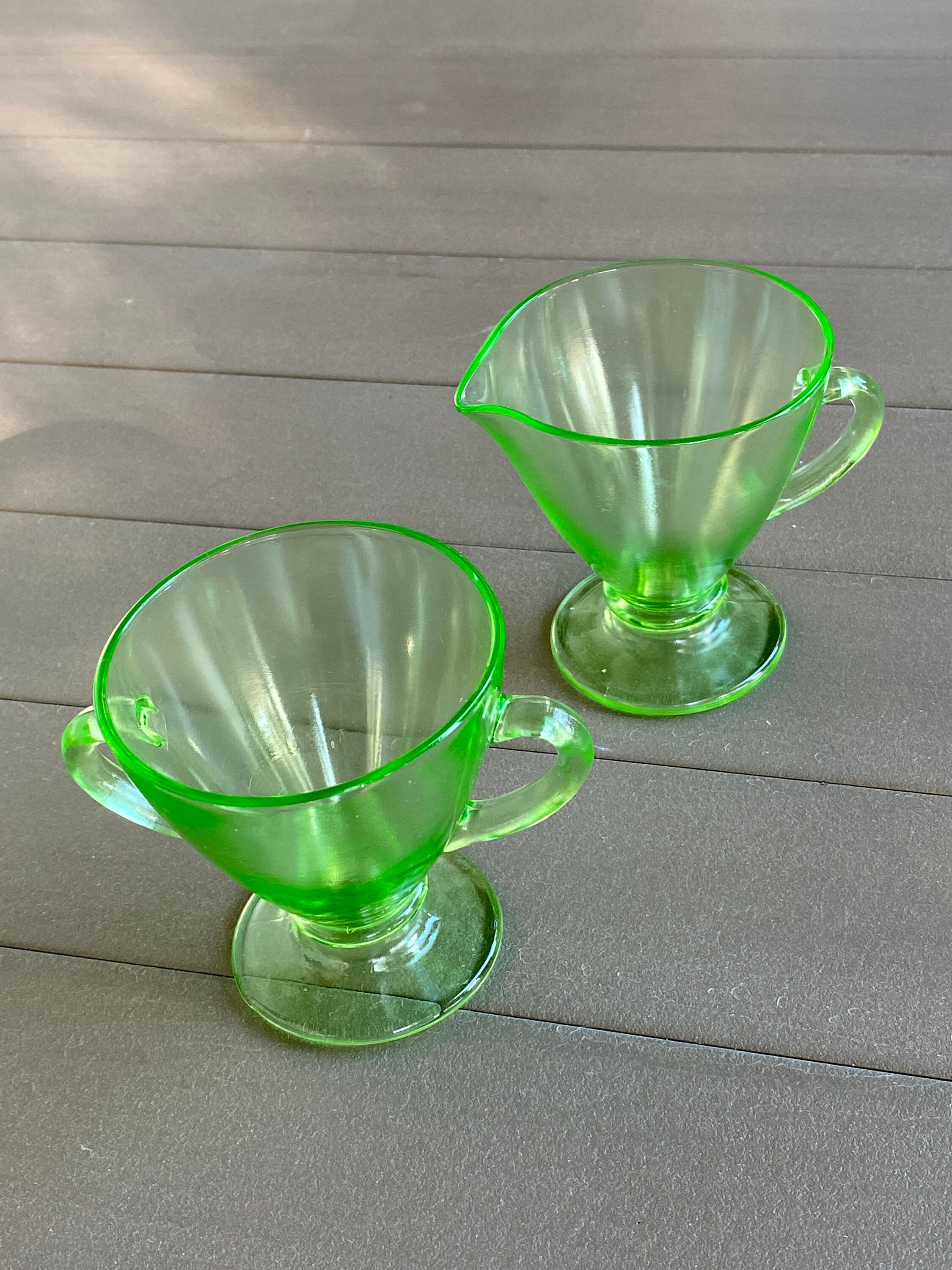 Green Depression Glass Sugar Creamer Set of 2 Christmas | Etsy Green Depression Glass Sugar Creamer Set of 2 Christmas | Etsy