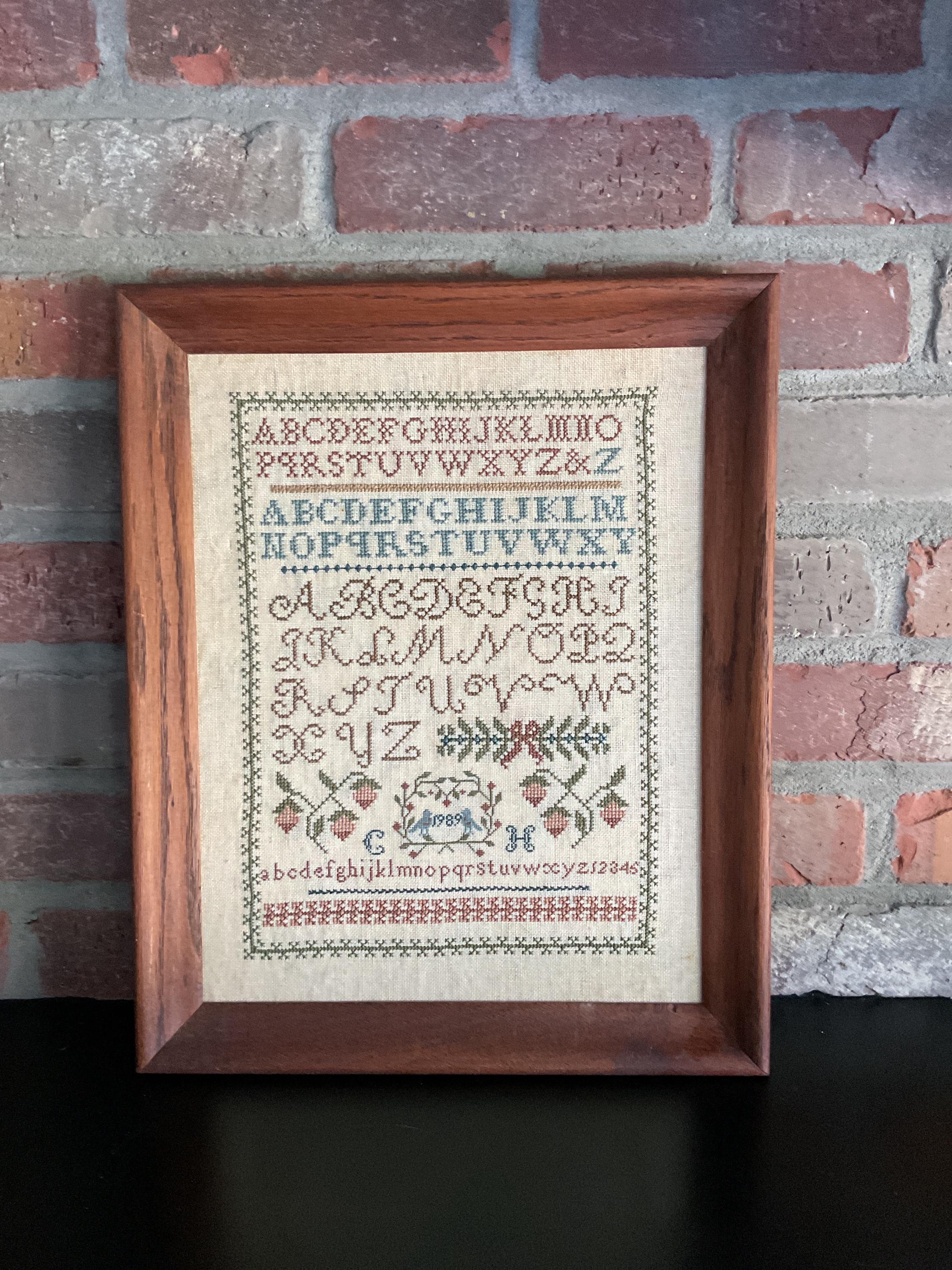 Linen Alphabet Sampler Cross Stitch: Framed Vintage Early American ...
