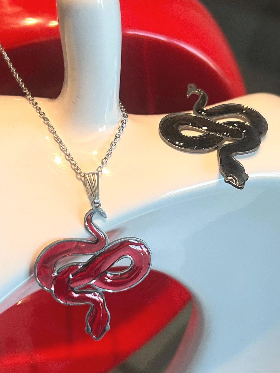Snakes, Elegant Stainless Steel Chain With Black or Red Snake Pendant ...
