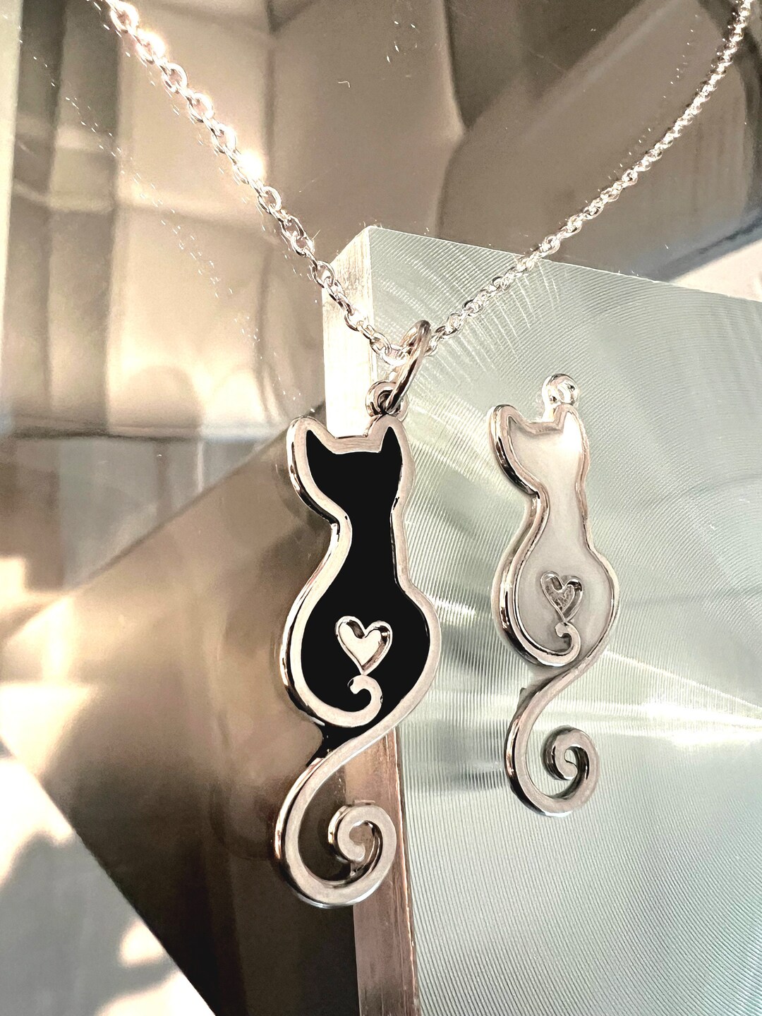 The Black Cat, Elegant Stainless Steel Chain With a Black or White Cat ...