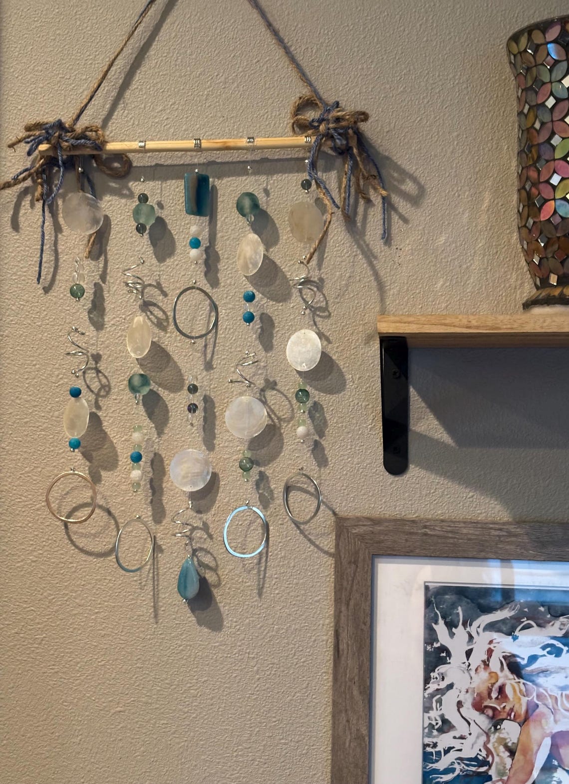 Beach Decor, Sun Catcher Turquoise, Wire Art, Shell, Glass, Inexpensive ...