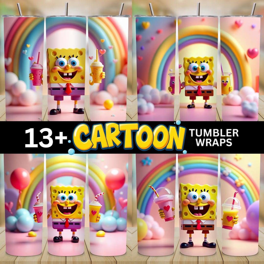 13 Cartoon Character Tumbler Wrap Bundle 90s Cartoon Tumbler Wrap 20 Oz ...