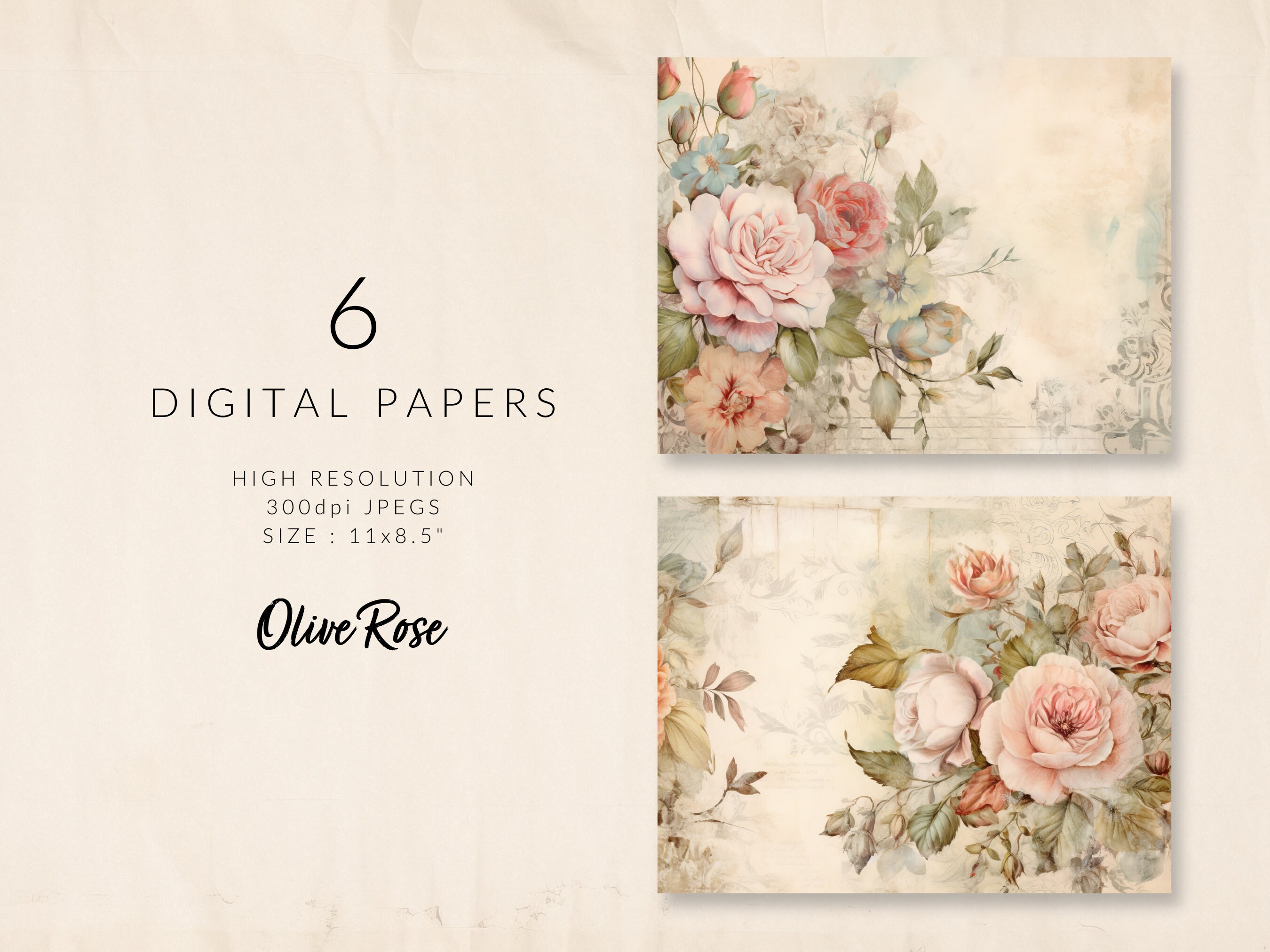 Vintage Rose Junk Journal Digital Papers | Pink Floral Pages ...