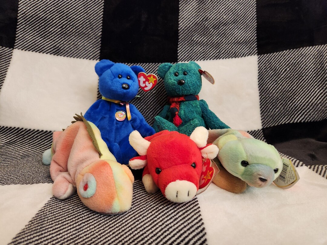 Beanie Baby Iggy Snort the Bull Plus Sammy Clubby and Wallace the Bears ...