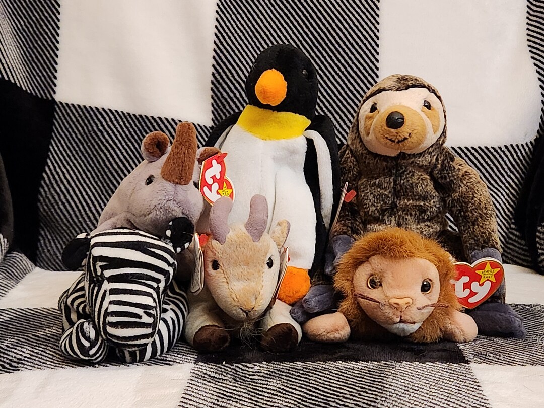 Wild Animal Beanie Babies Roary Tiger Goatee Goat Waddle Penguin Spike ...