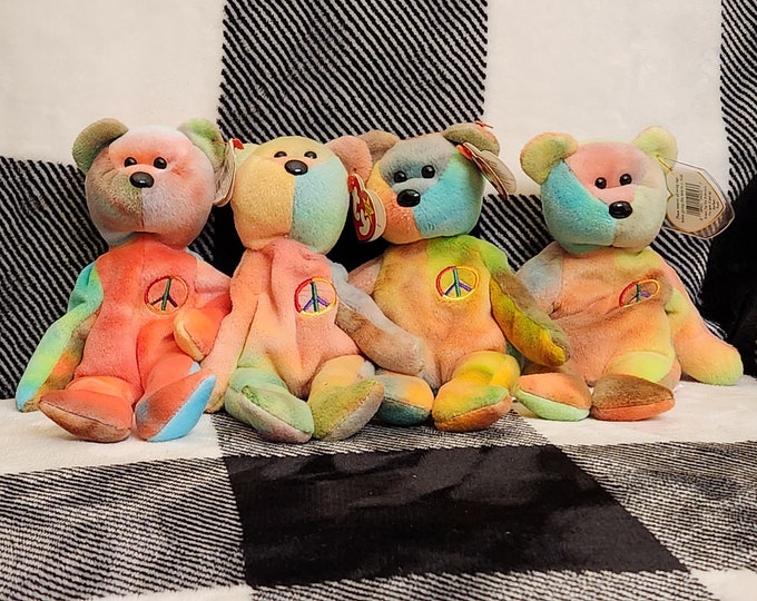 Beanie Baby Peace, Beanie Baby Bear Colorful, Gift for Bear Lovers, Tye ...
