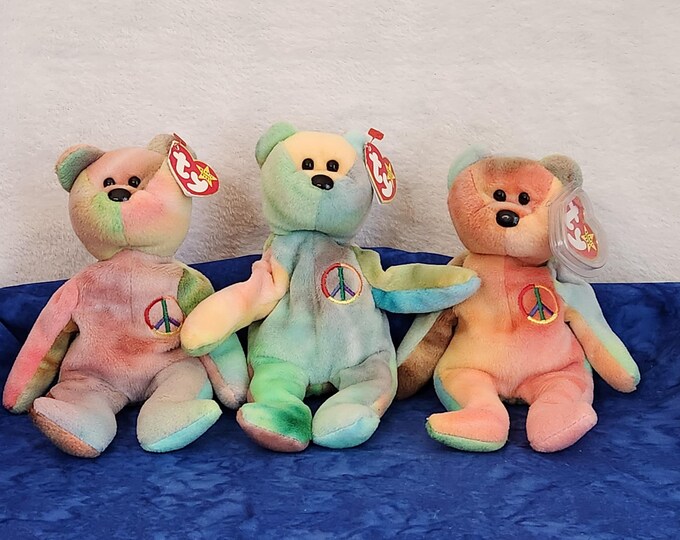 Beanie Baby Peace, Beanie Baby Bear Colorful, Gift for Bear Lovers, Tye ...