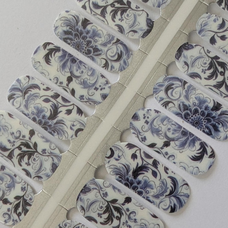 Blue Floral Nail Wraps: Elegant Nail Art Stickers - Etsy