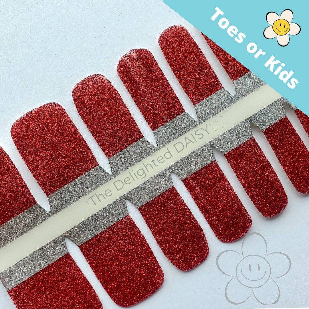 Red Glitter Toe Nail Wraps or Kid Size Nail Stickers Nail Art - Etsy