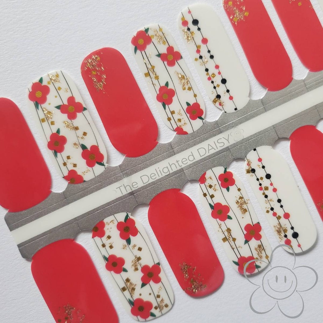 Happy Red Flowers Nail Strips, Nail Stickers, Nail Art - Etsy