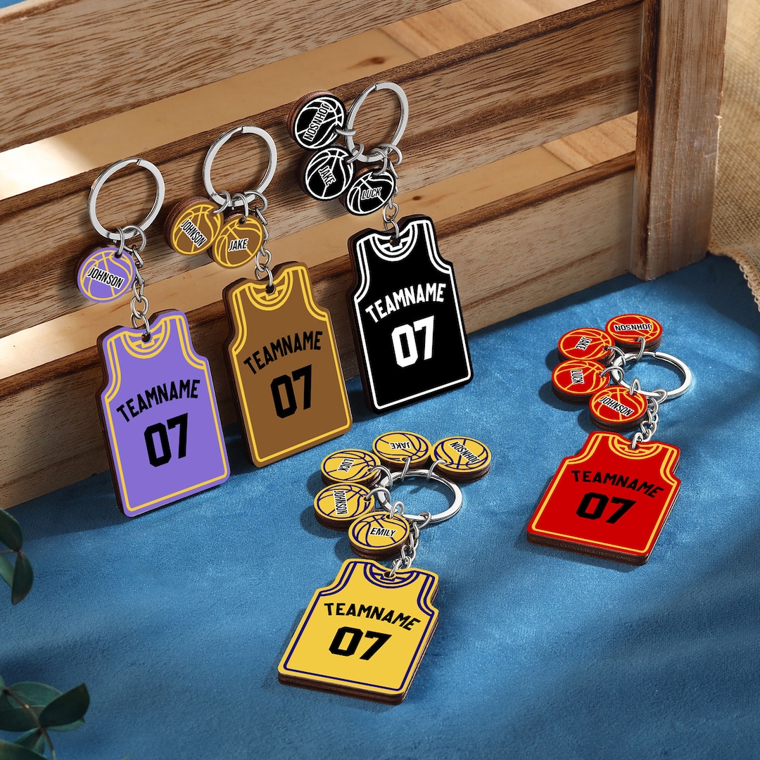 Personalized Basketball Jersey Keychain Engraved Text Athlete Keychain ...