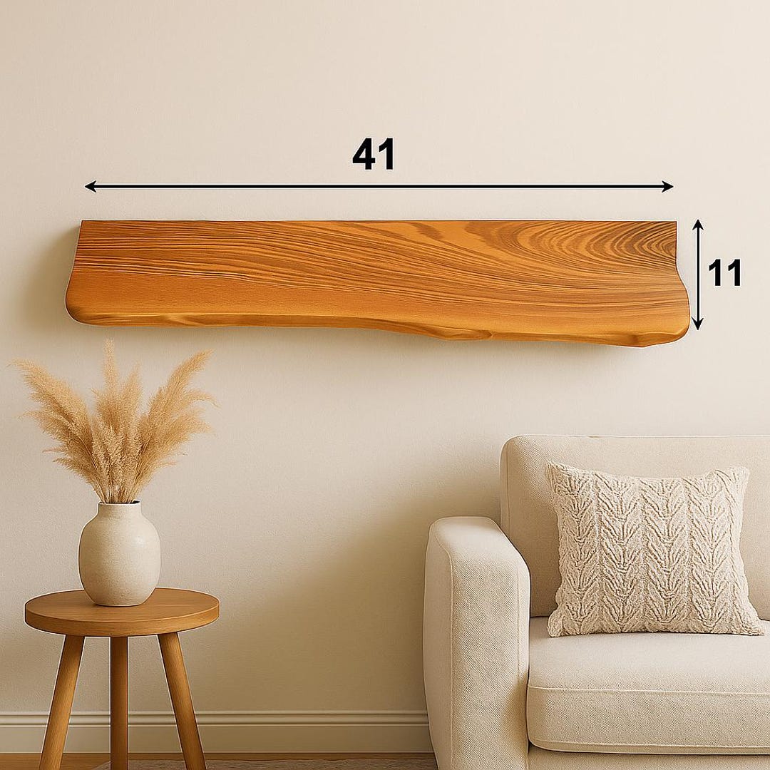 Live Edge Wood Floating Shelf | Rustic Solid Wood Wall Shelf | Natural ...