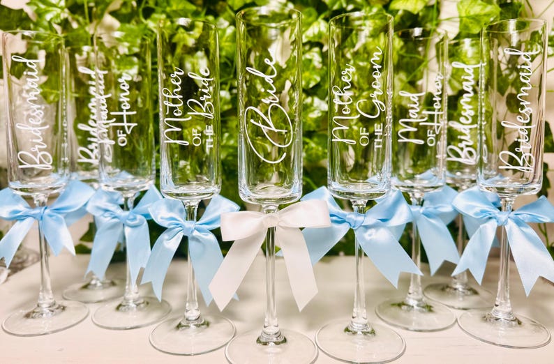 Bridal Party Glass Flutes, Custom Glass Flutes, Wedding Flutes, Bridal ...