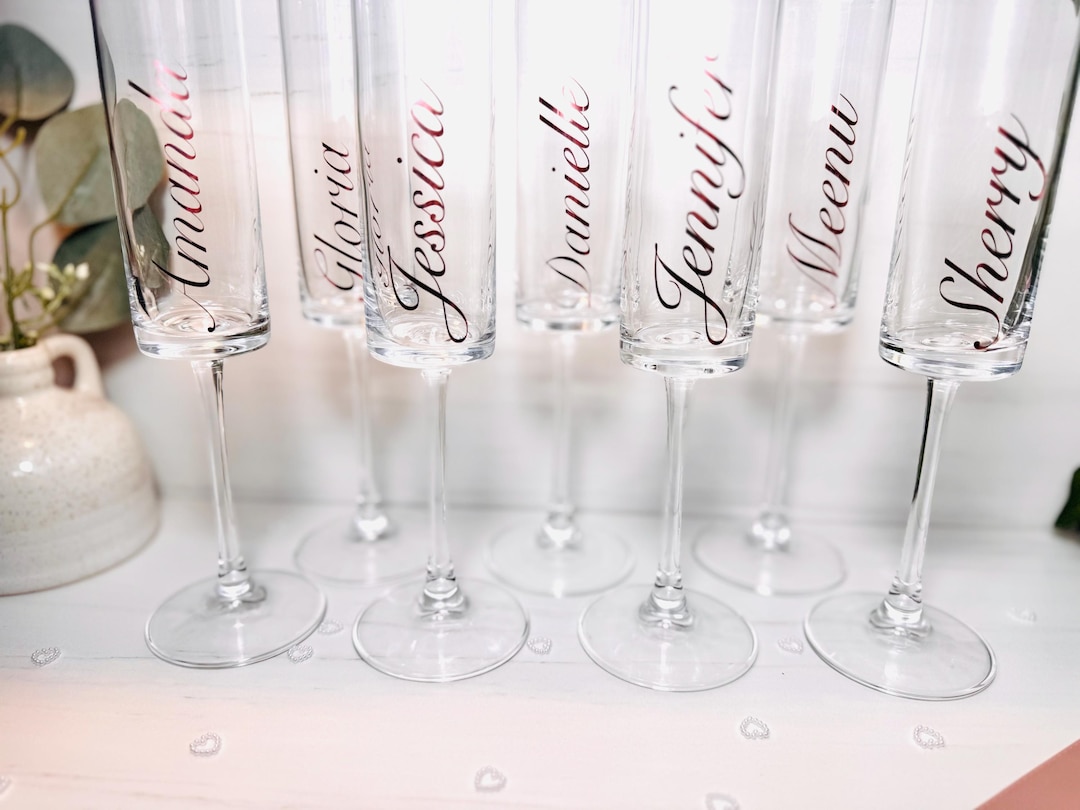 Bridal Party Glass Flutes, Custom Glass Flutes, Wedding Flutes, Bridal ...