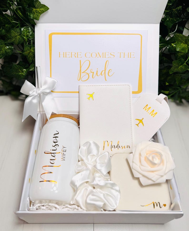 Personalized Bride Gift Box: Tumbler, Passport Holder & Luggage Tag - Etsy