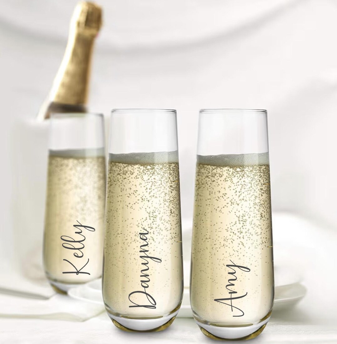 Stemless Champagne Flutes, Personalized Glass Flutes, Wedding Flutes ...