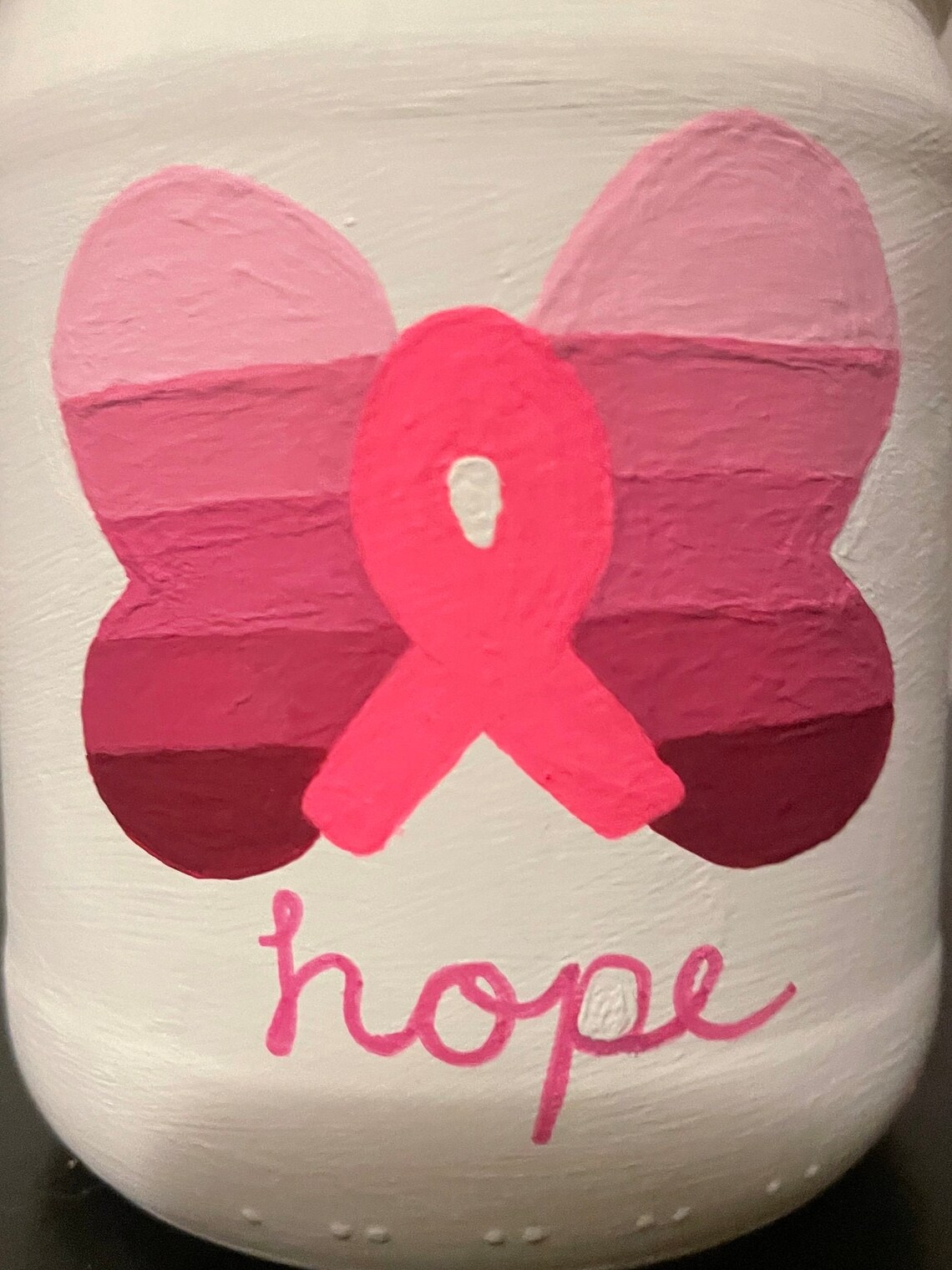 Breast Cancer Awareness hope Pink Ribbon Butterfly Painted Craft Jar ...