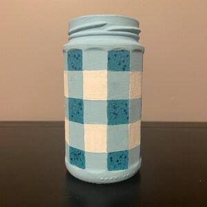 Checkered Tri-color Repurposed Painted Jar With Sparkles in Blue ...
