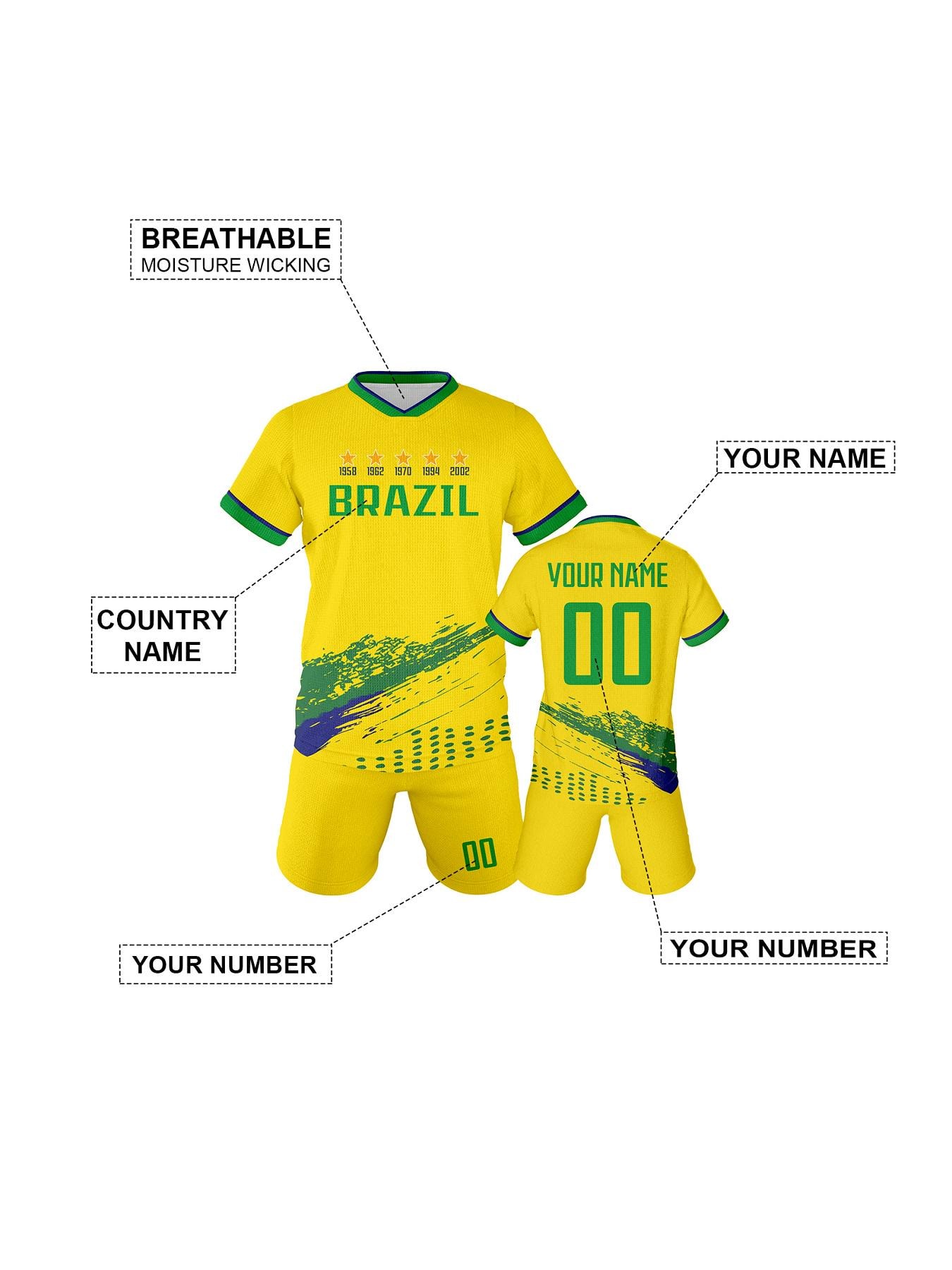 Custom Brazil Soccer Jersey for Kids, Personalized Gifts Kids Youth ...