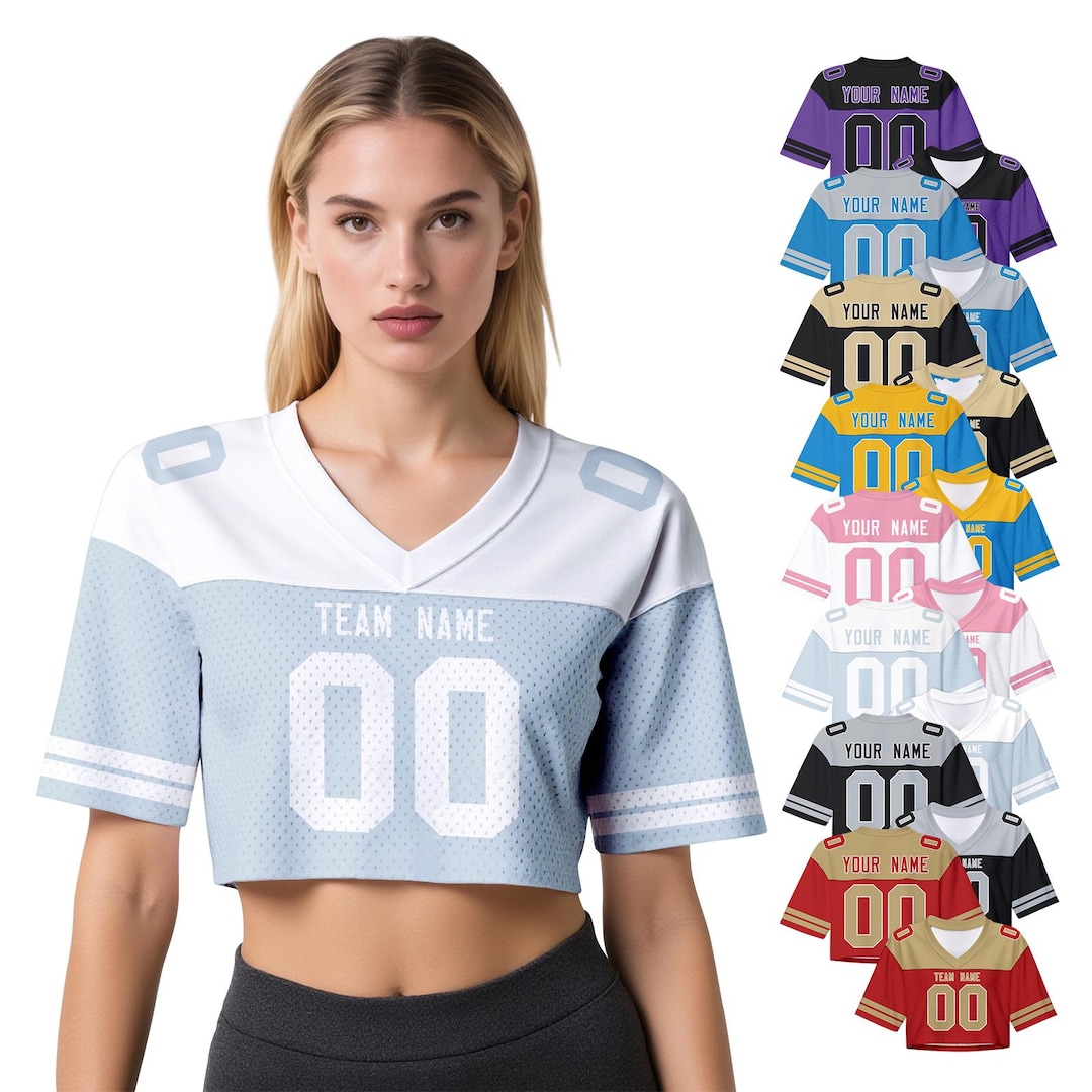 Personalized Crop Football Jersey for Women & Girls, Custom Team Name ...