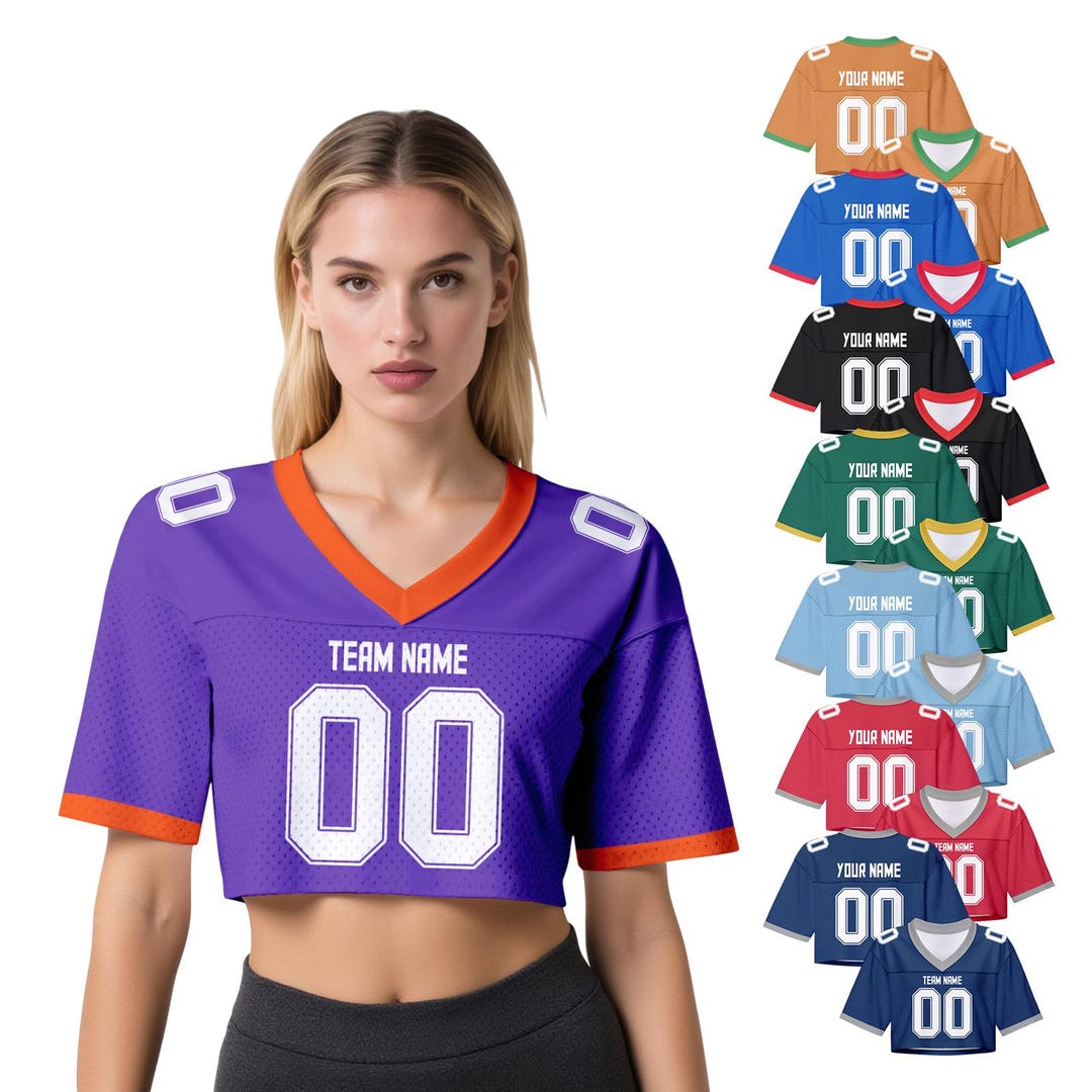 Custom Crop Football Jersey for Women & Girls, Personalized Name Number ...