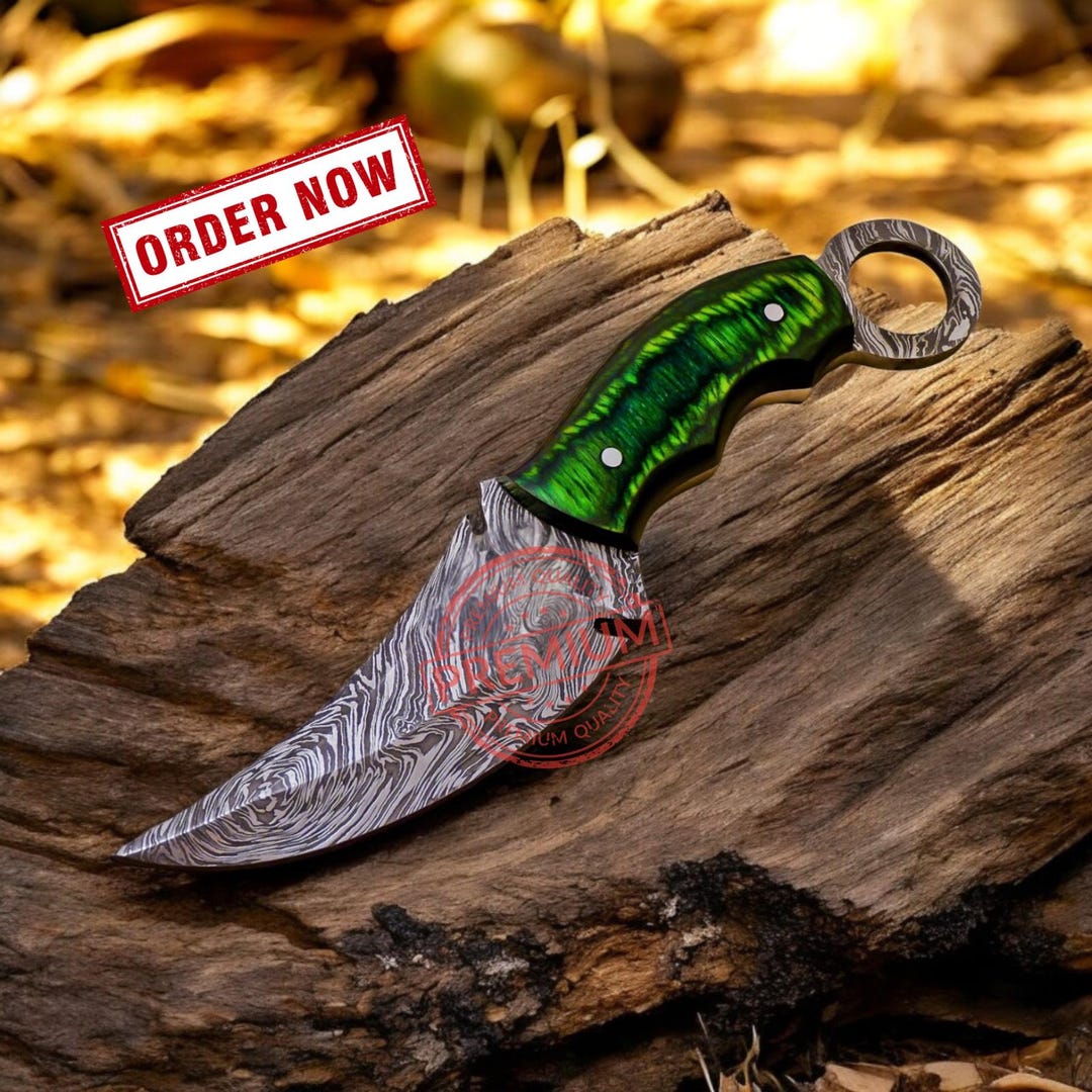 Handmade Damascus Steel Karambit Knife: Double Edge Hunting & Survival ...