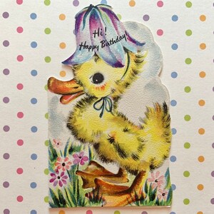 Vintage Birthday Card Cute Duckling With Flower Hat Early Hallmark ...