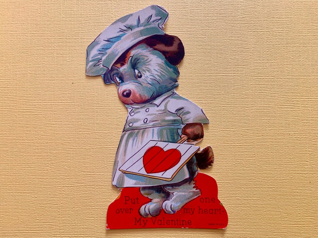 Vintage Valentines Day Card Anthropomorphic Dog Chef With Heart on ...