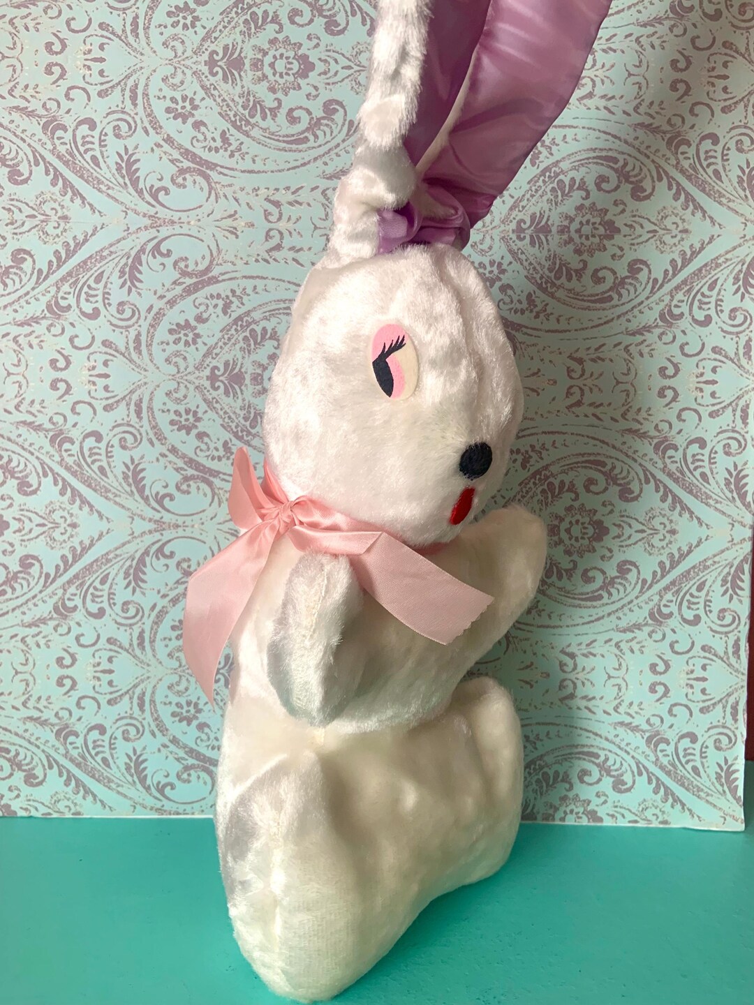Large 24 Inch Stuffed Easter Bunny Rabbit White Fur With Pink Eyes and ...