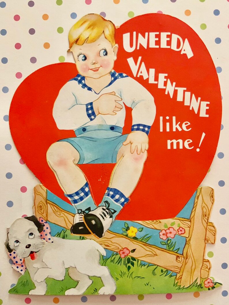 Vintage Valentine's Day Card Boy and Dog Uneeda Valentine - Etsy
