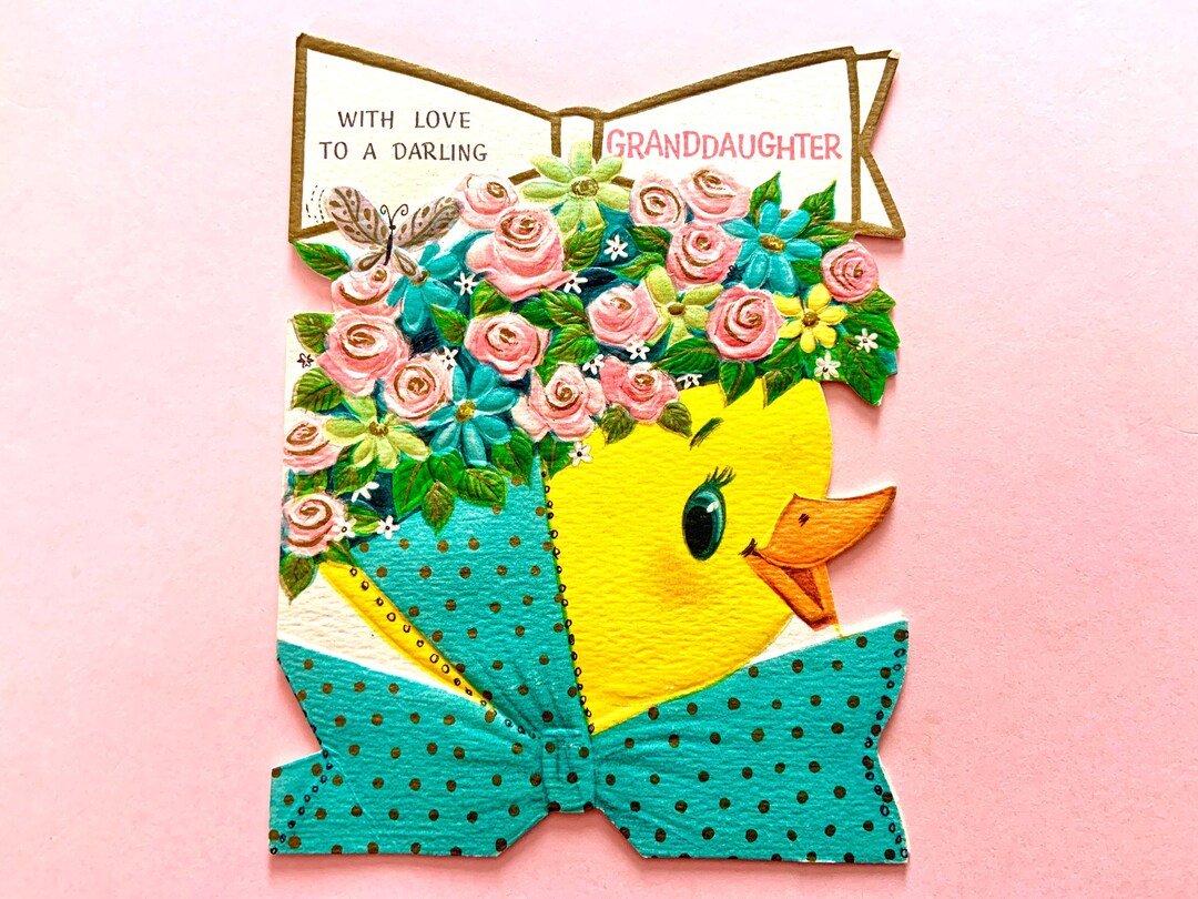 Vintage Easter Greeting Card for Granddaughter Duck in Floral Bonnet ...