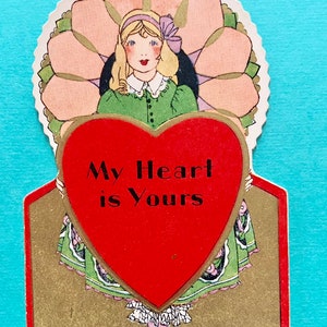Vintage Valentines Day Card Girl in Pink Flower My Heart is Yours - Etsy