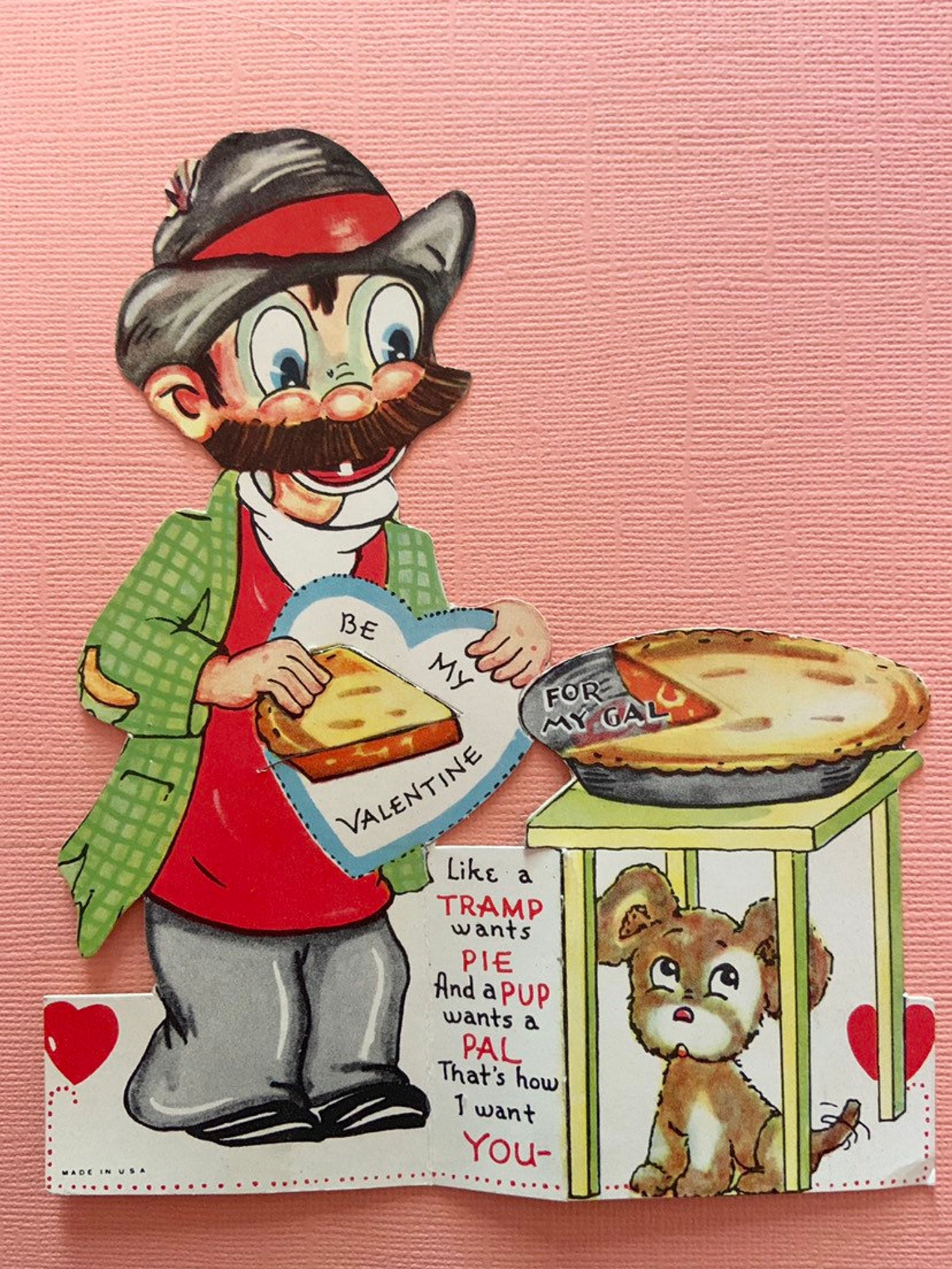 Vintage Valentine's Day Card Tramp Eating Slice of Pie With Puppy - Etsy