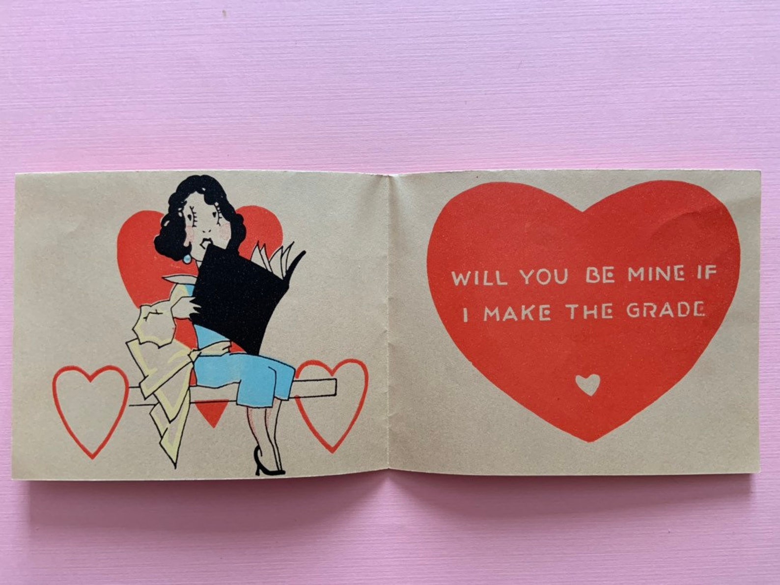 Vintage Valentine's Day Card Student at School Desk - Etsy