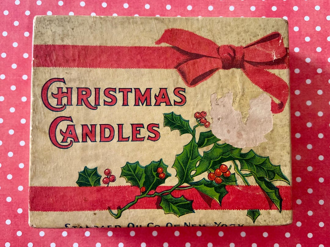 Vintage Christmas Candle Box Empty Box With Ribbon and Holly on Lid ...